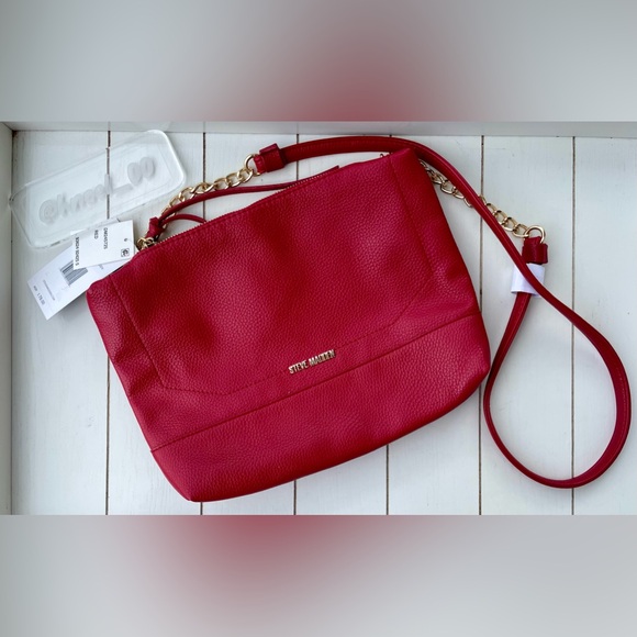 Steve Madden | Bags | Steve Madden Red Stitch Crossbody Bag Gold ...
